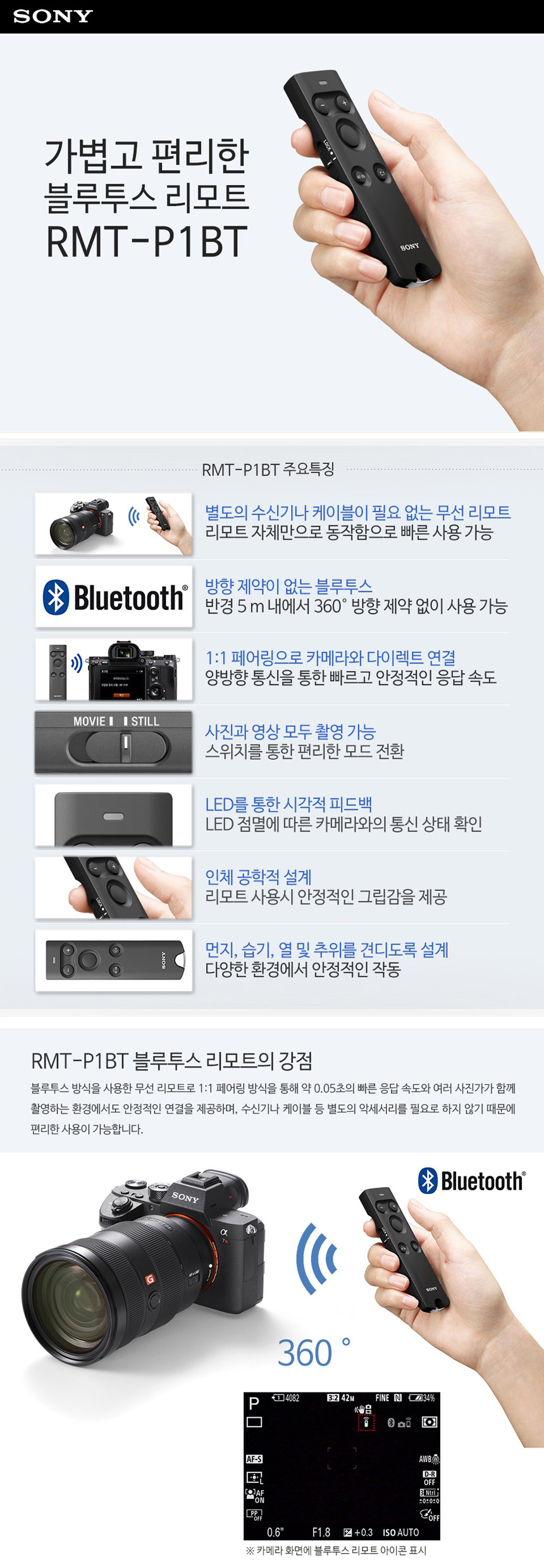 SONY(소니) 소니 정품 블루투스 무선 리모컨 RMT-P1BT | S.I.VILLAGE (에스아이빌리지)